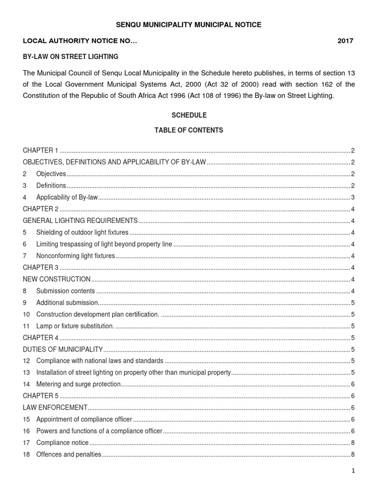 By Law On Street Lighting Draft | PDF
