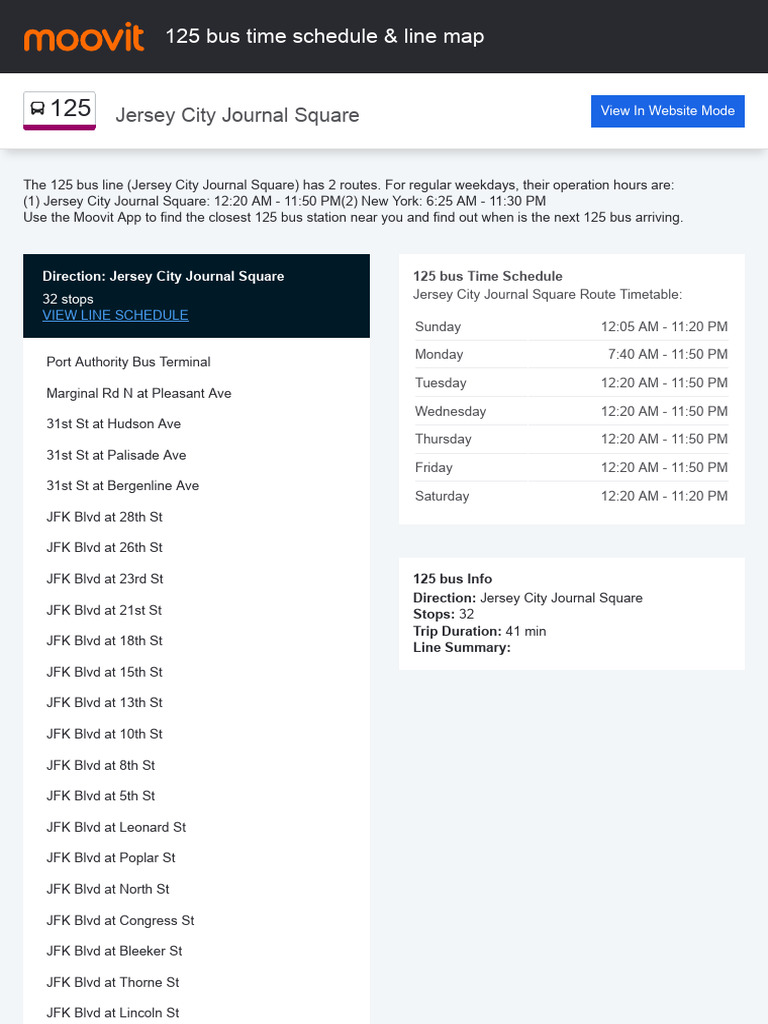 NJ Transit 125 Bus Schedule & Stops | PDF | Jersey City | Transport