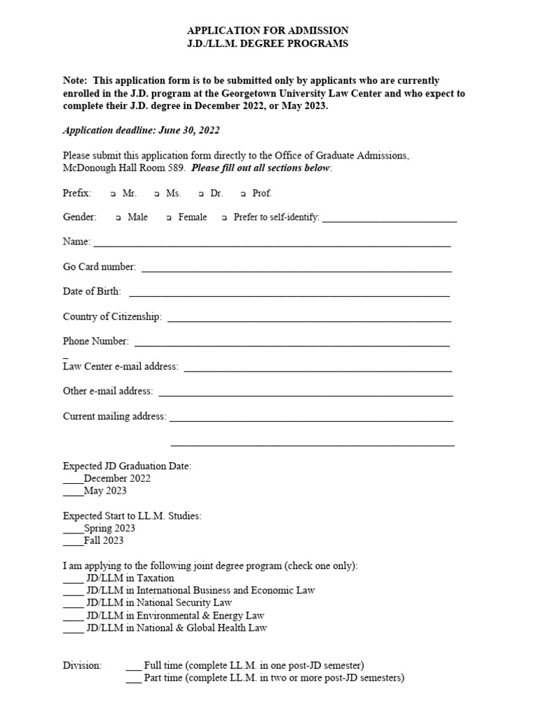 Georgetown Law J.D./LL.M. Application | PDF | Juris Doctor | Justice
