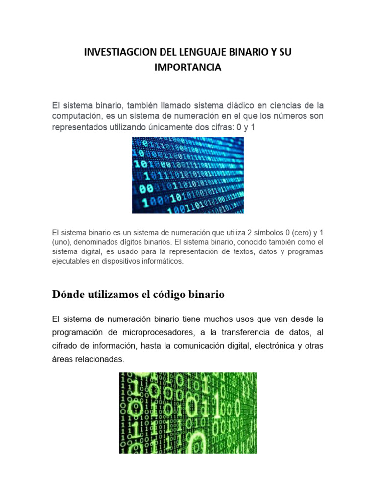 Investiagcion Del Lenguaje Binario y Su Importancia | PDF | Informática ...