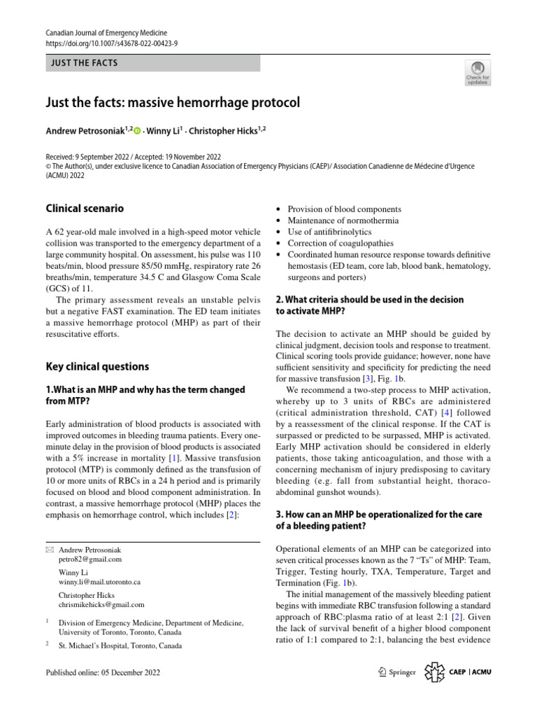 Just The Facts: Massive Hemorrhage Protocol: Clinical Scenario | PDF ...