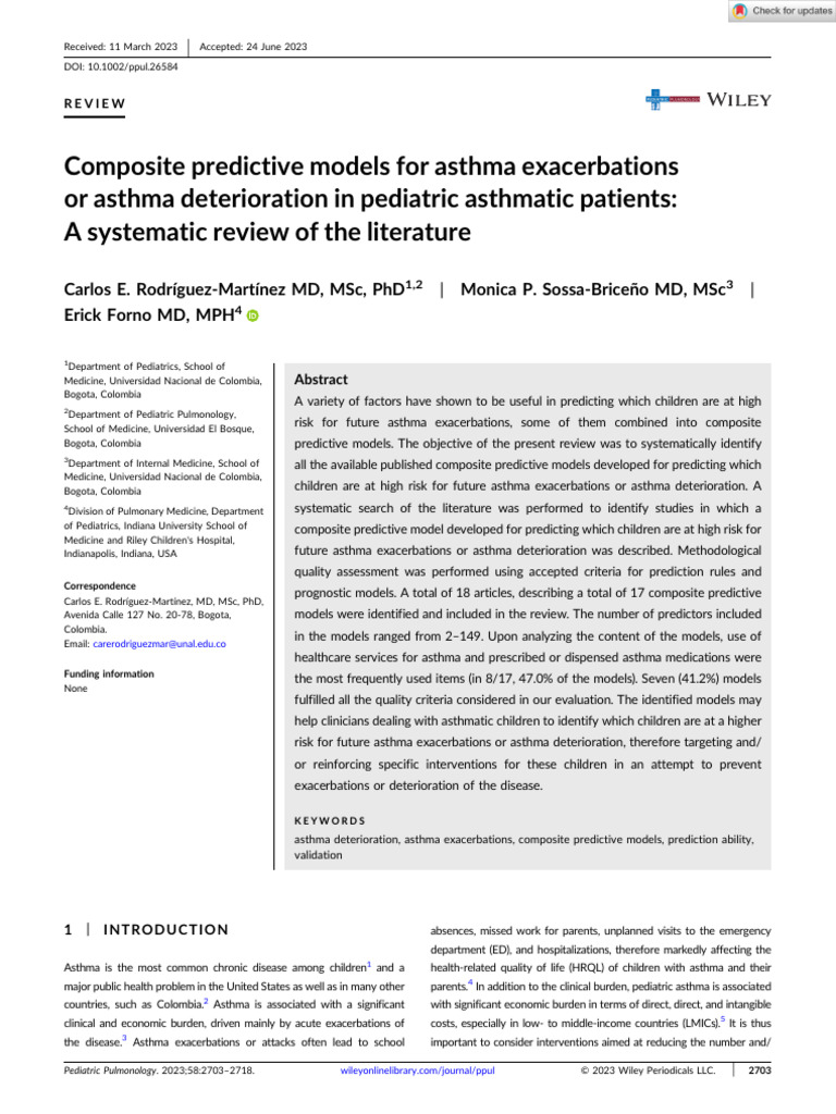 Composite Predictive Models For Asthma Exacerbations | PDF | Asthma ...