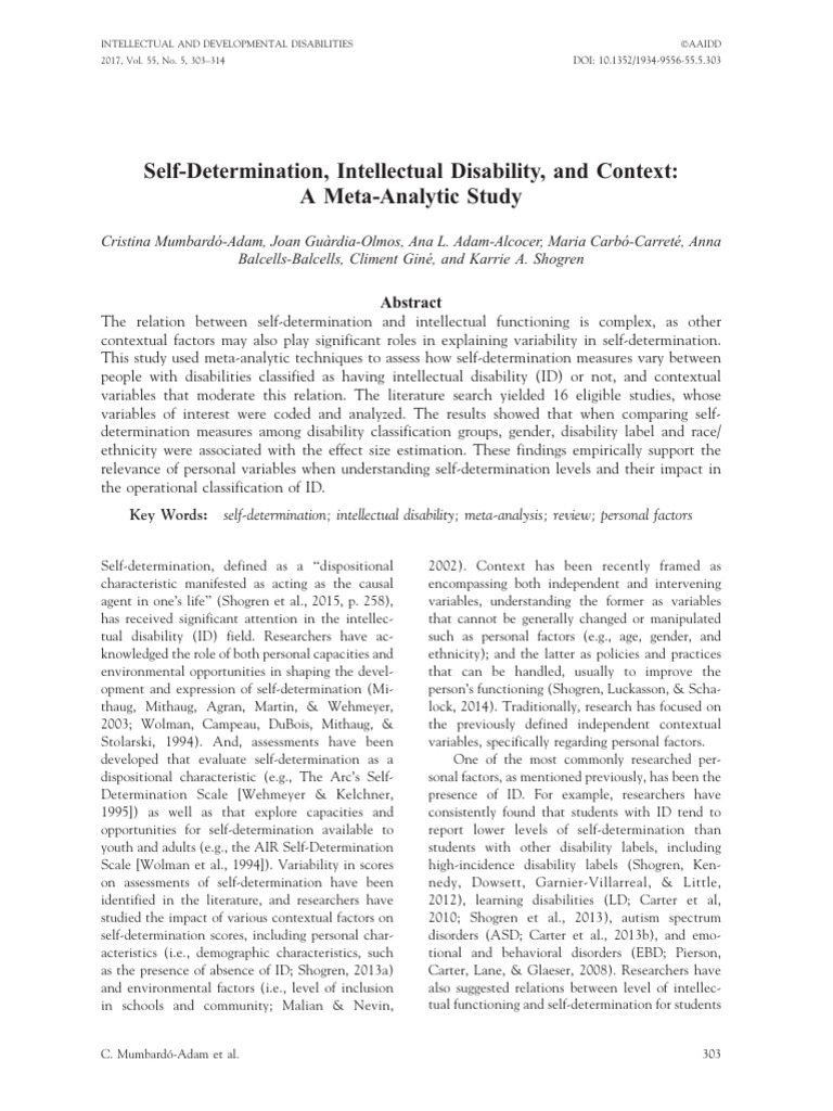 Self-Determination, Intellectual Disability, and Context: A Meta ...
