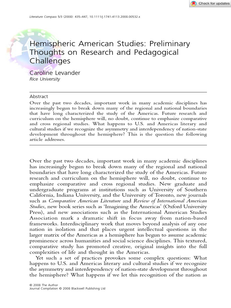 Caroline Levander - Hemispheric American Studies | PDF | Pedagogy ...