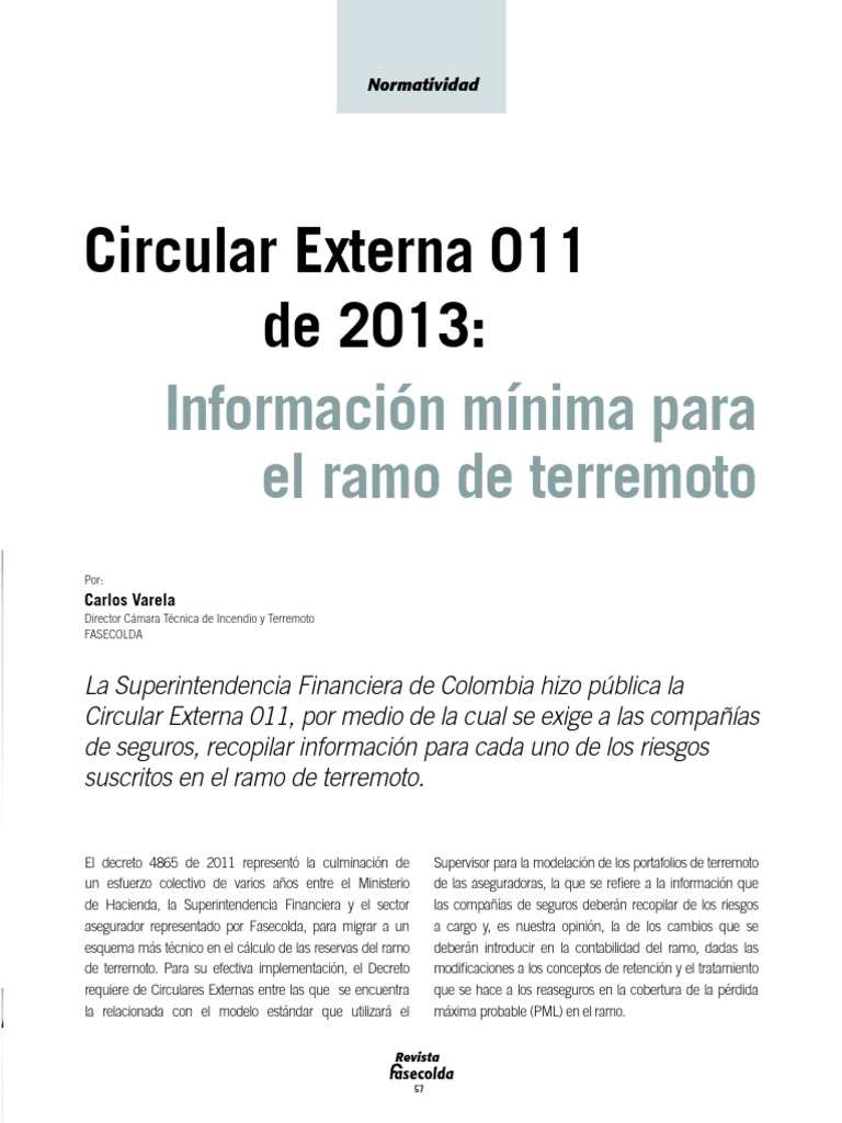 Circular Externa 011 de 2013 | PDF | Seguro | Reaseguro