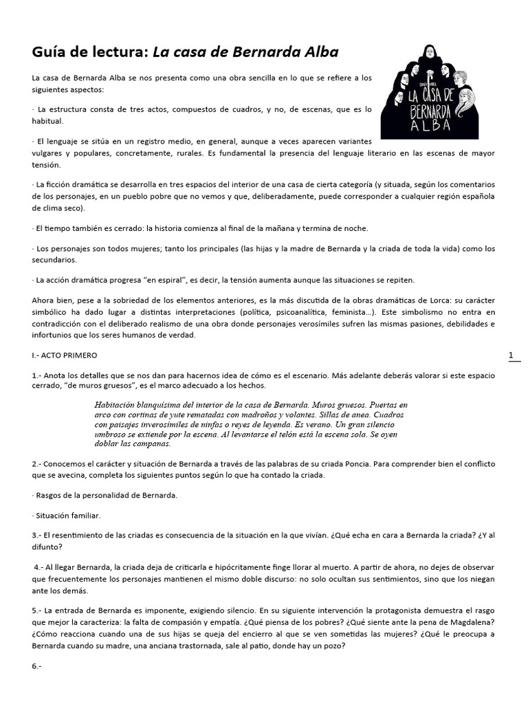 Guia de Lectura Bernarda Alba Alumnado | PDF