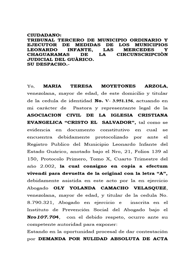 Constestacion de La Demanda de La Pastora Mary | PDF | Religión y ...