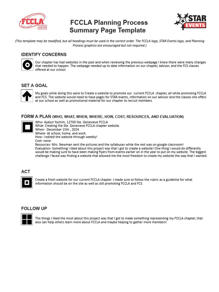 FCCLA Planning Process Summary Template | PDF