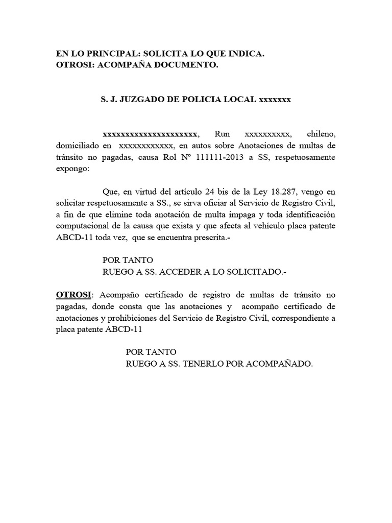 Modelo Solicita Eliminacion Anotacion Multa Policia Local | PDF