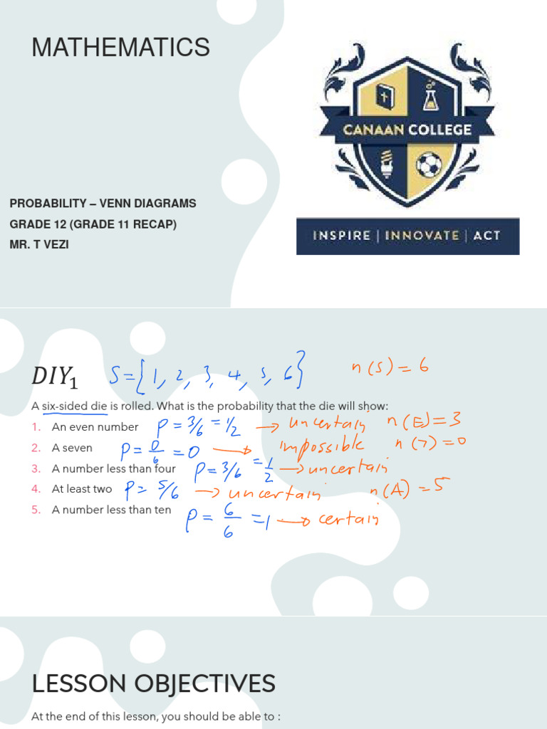 L1 Probability and Venn Diagrams 12.2 | PDF | Probability | Sampling (Statistics)