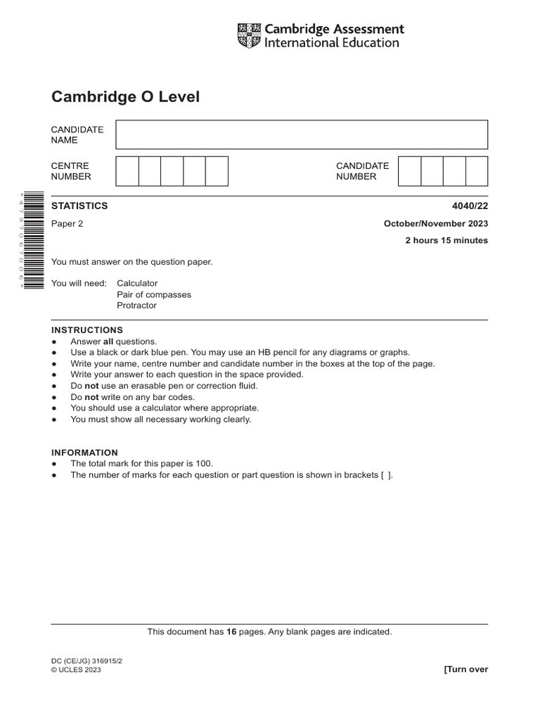 Cambridge O Level: STATISTICS 4040/22 | PDF | Teaching Methods & Materials