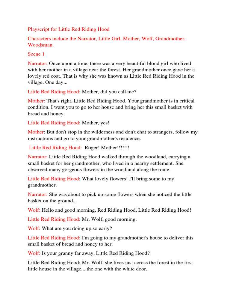 Playscript For Little Red Riding Hood | PDF | Little Red Riding Hood