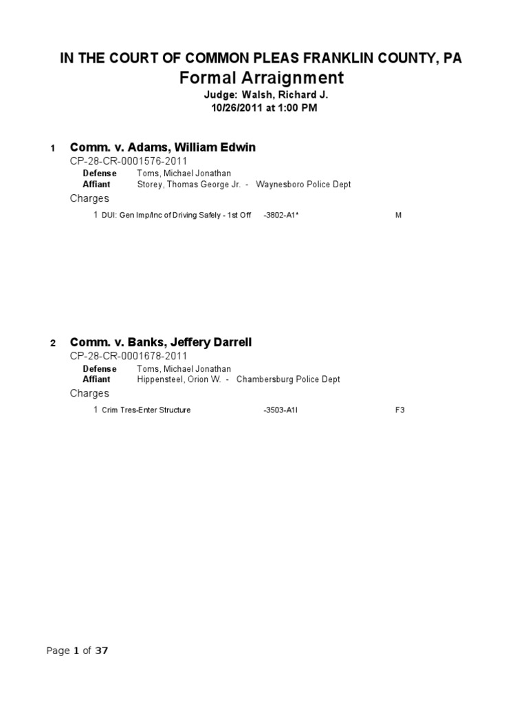 Oct. 26 formal arraignment list | Driving Under The Influence ...