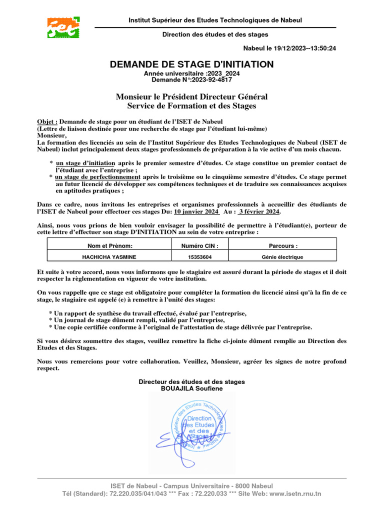 Demande de Stage D'initiation | PDF