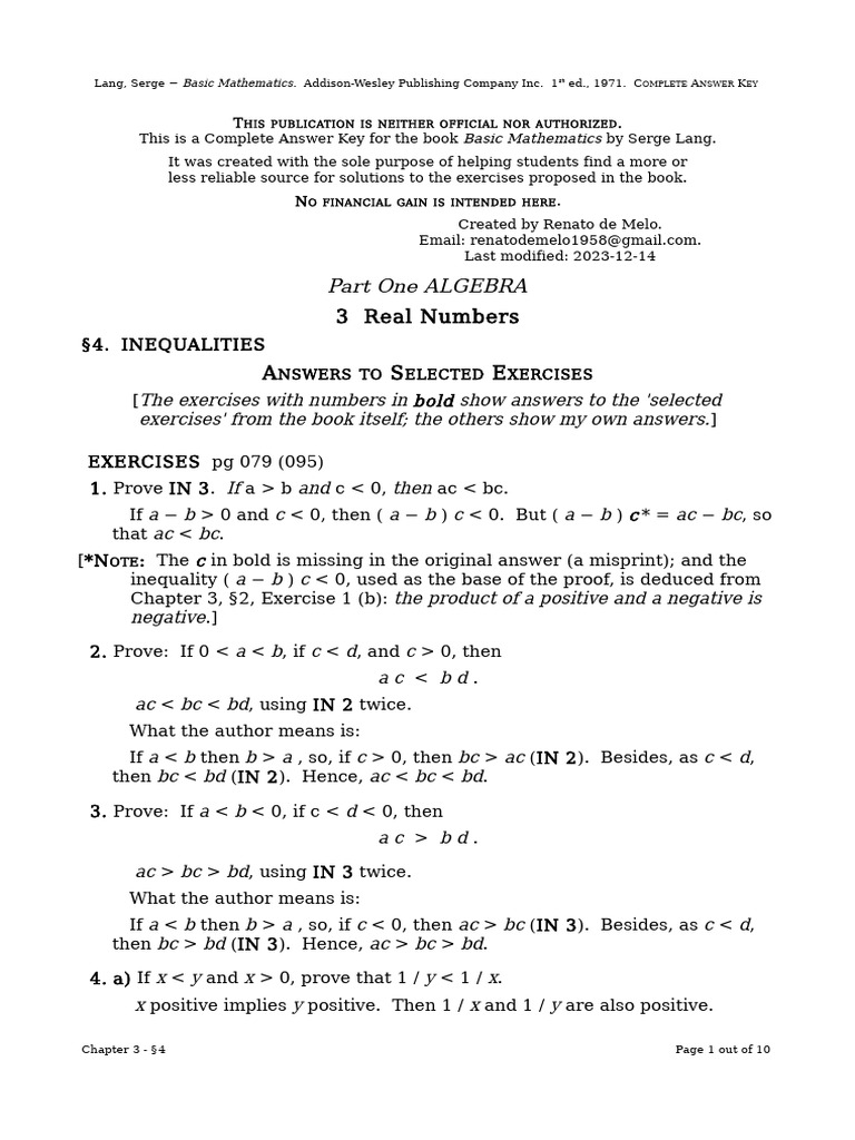 Complete Answer Key for Basic Mathematics | PDF | Algebra | Abstract ...