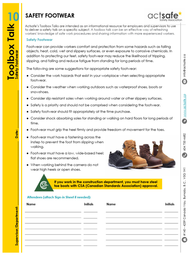 Safety Footwear Toolbox Talk | PDF | Shoe | Occupational Safety And Health