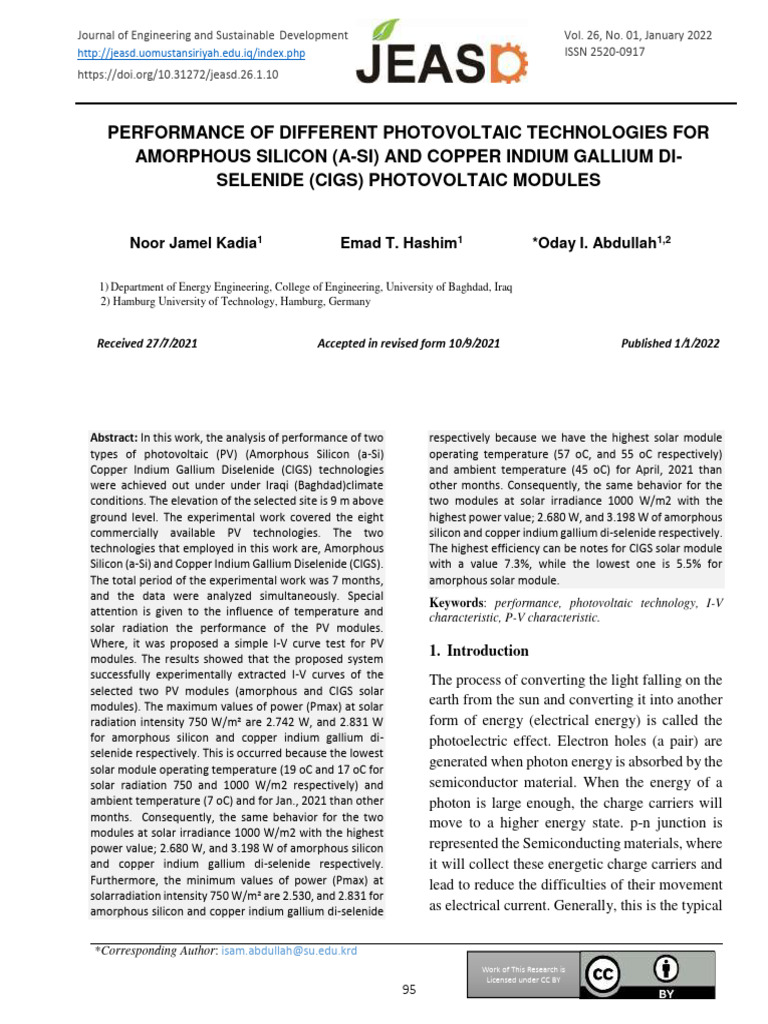 Performance of Different Photovoltaic Technologies For Amorphous ...