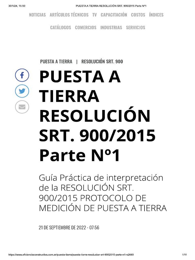 PUESTA A TIERRA RESOLUCIÓN SRT. 900-2015 Parte Nº1 | PDF