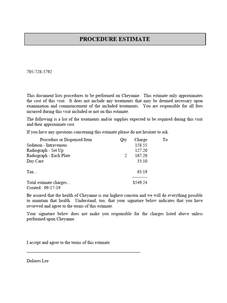 Veterinary Procedure Estimate | PDF
