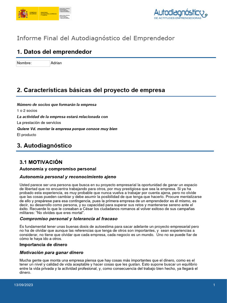 Autodiagnostico de Emp | PDF | Iniciativa empresarial | Business