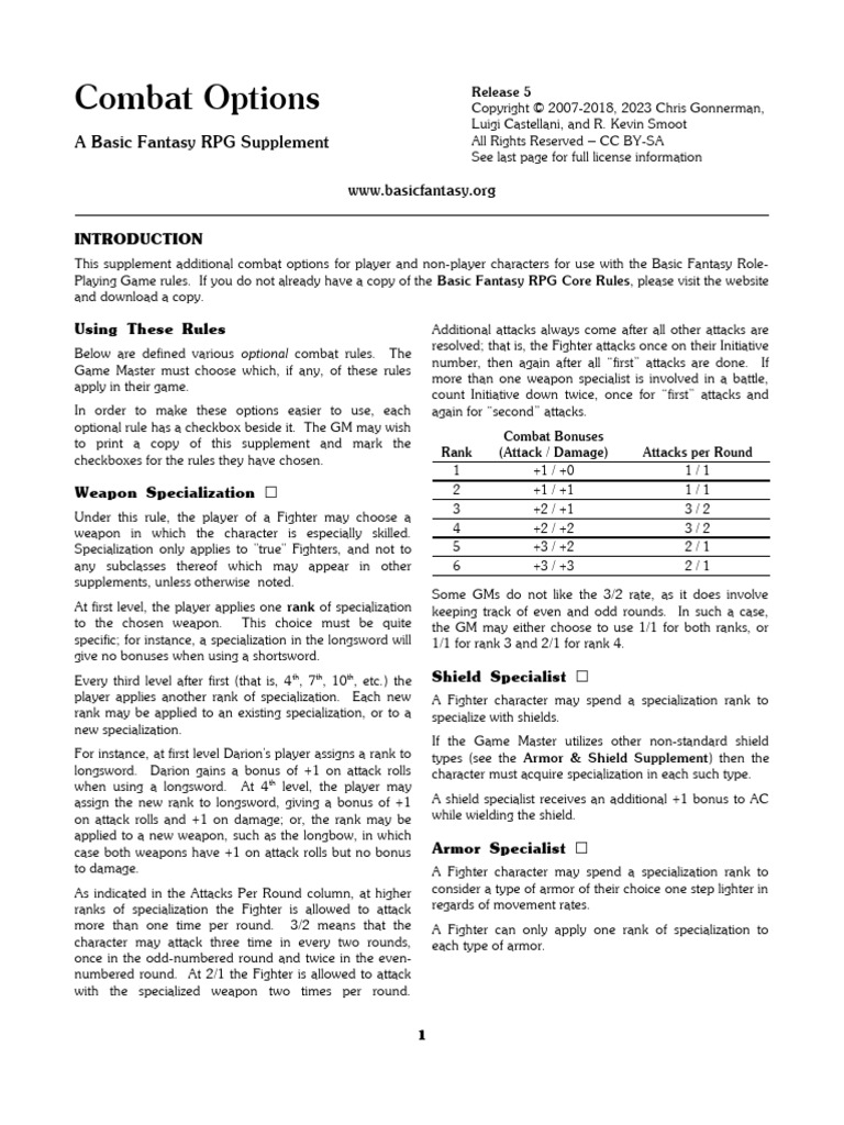 BF Combat Options Supplement r5 | PDF