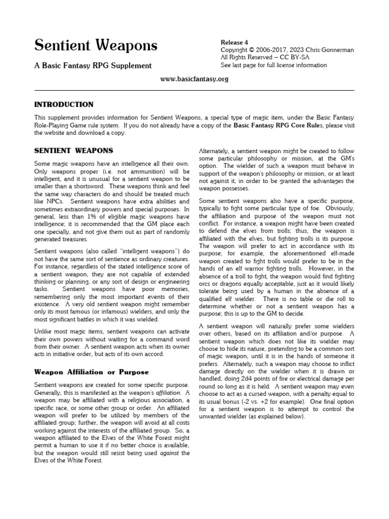 BF Sentient Weapons r4 | PDF | Role Playing Games