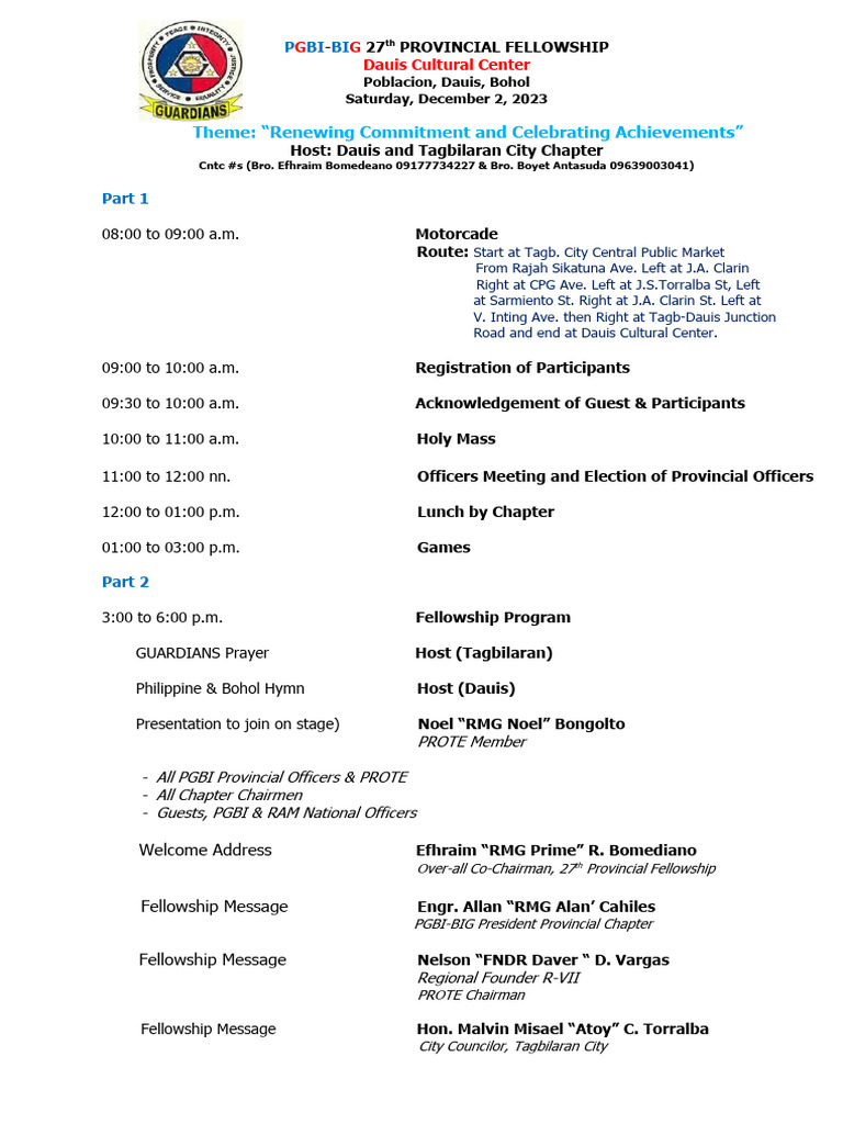 Program 27th Pgbi Fellowship Dauis 3 | PDF