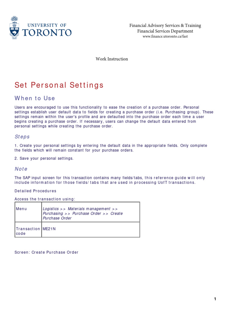 Set Personal Settings PO | PDF