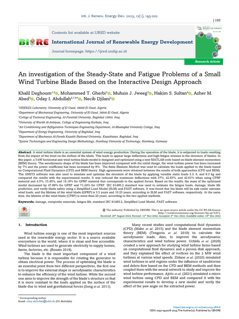 An Investigation Of The Steady State And Fatigue Problems Of A Small Wind Turbine Blade Based On
