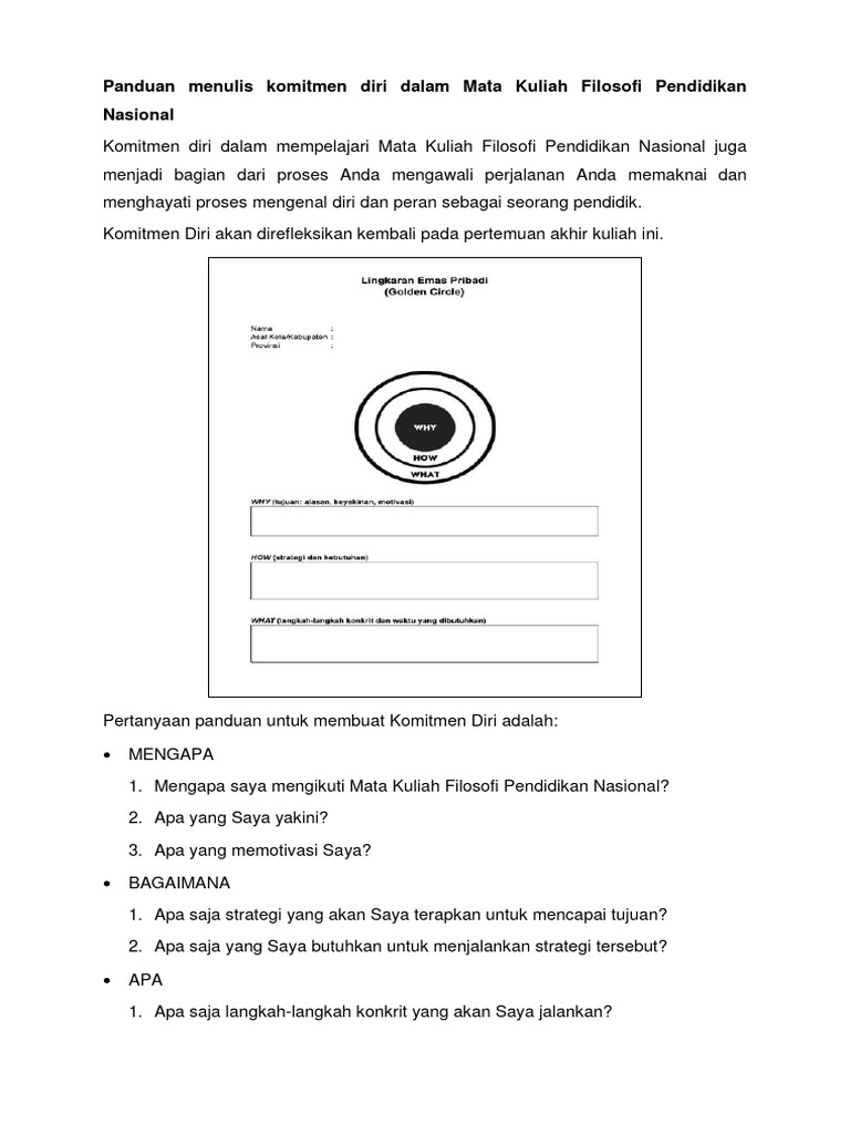 Panduan Menulis Komitmen Diri Dalam Mata Kuliah Filosofi Pendidikan Nasional | PDF