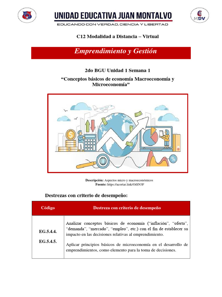 Guía Emprendimiento y Gestión - 2do BGU - U1 - S1 | PDF | Macroeconómica | Microeconomía
