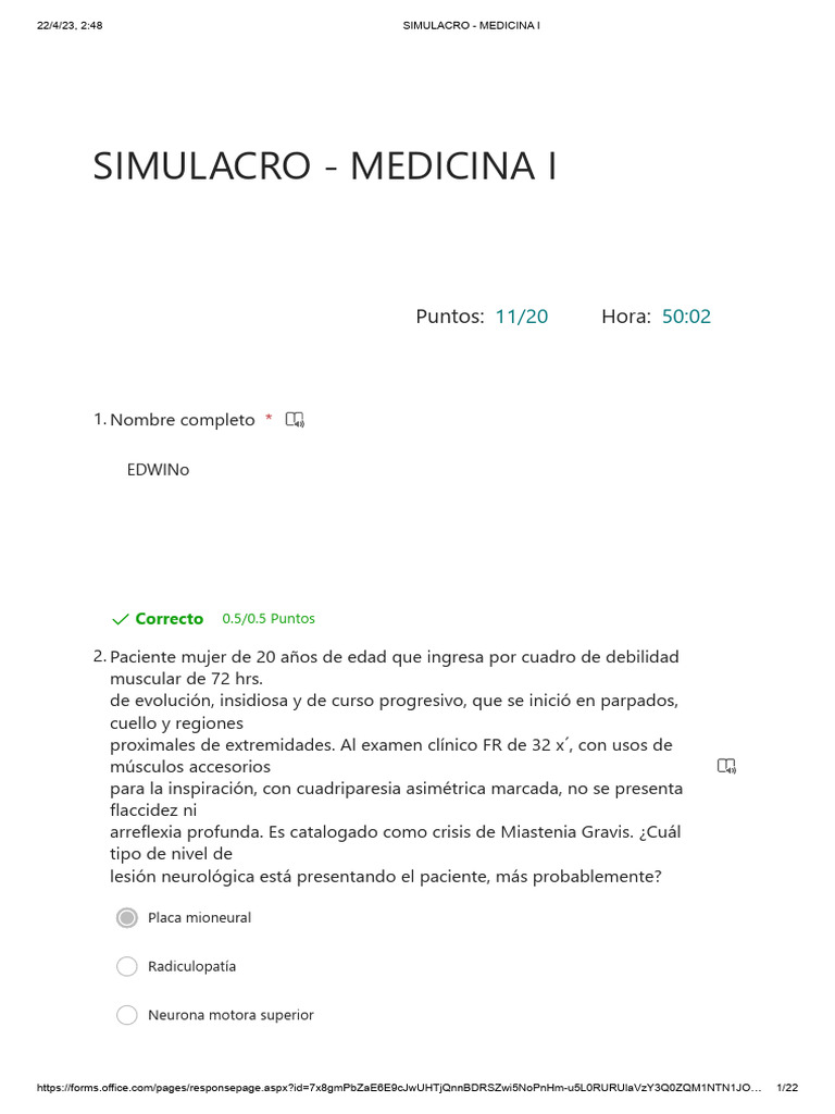Simulacro - Medicina I | PDF | Enfermedades y trastornos | Medicina CLINICA