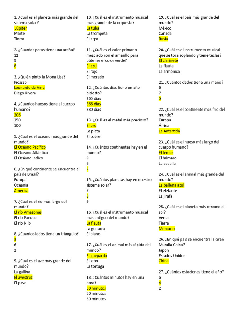 Trivias para Niños | PDF | Océanos | Américas