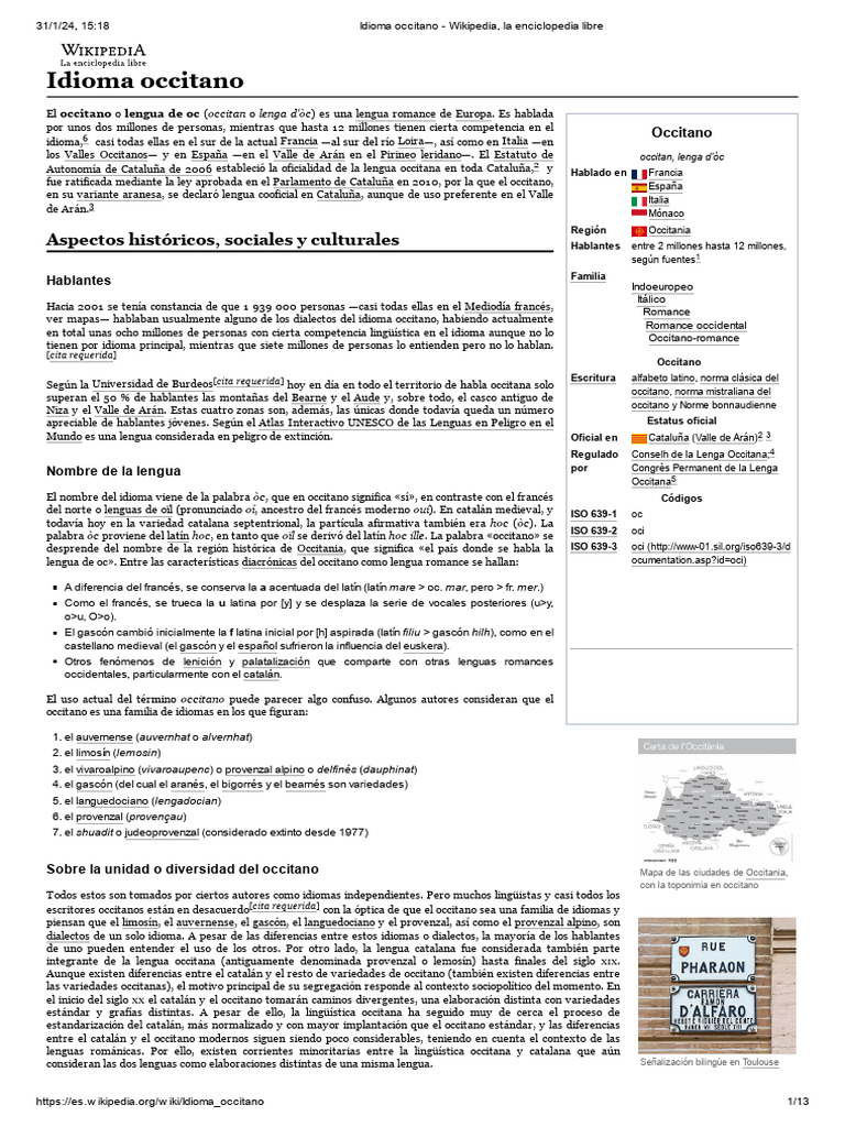 Idioma Occitano - Wikipedia, La Enciclopedia Libre | PDF | Lenguas de ...