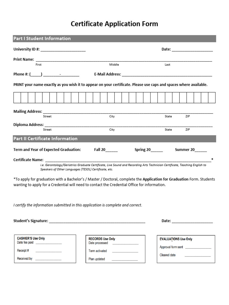 Certificate Application Form | PDF