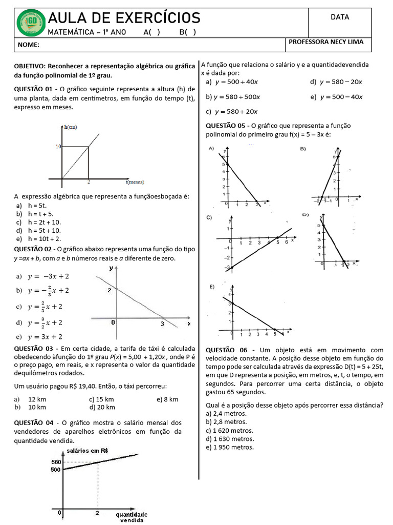 Aula de Exercícios - Função Afim | PDF