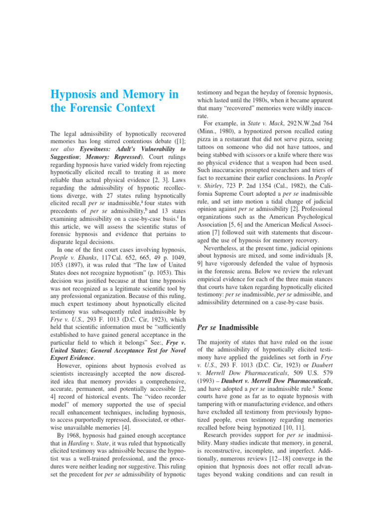 Lynn2013 Hypnosis and Memory in The Forensic Context | PDF | Hypnosis ... Lynn2013 Hypnosis and Memory in The Forensic Context | PDF | Hypnosis ...