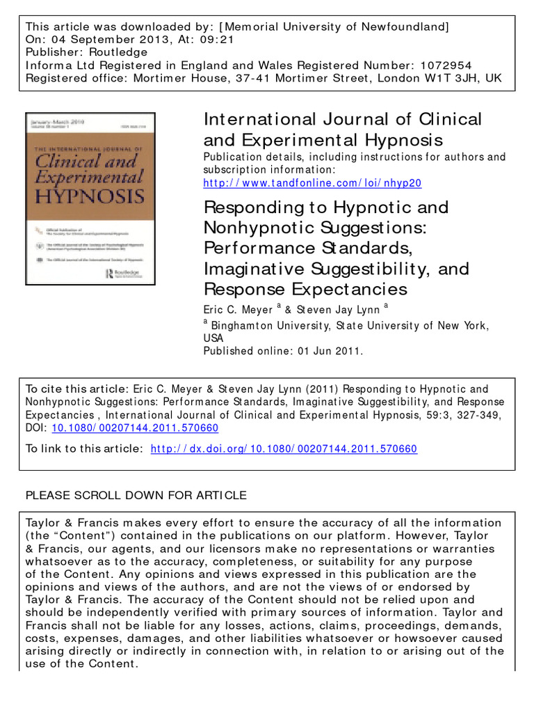 Lynn2011 Responding To Hypnotic and Nonhypnotic Suggestions Performance Standards Imaginative ...