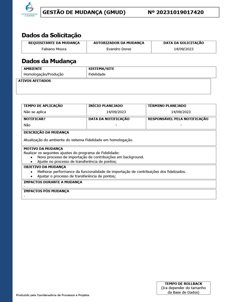 Modelo de GMUD | PDF | Dados | Engenharia de Sistemas