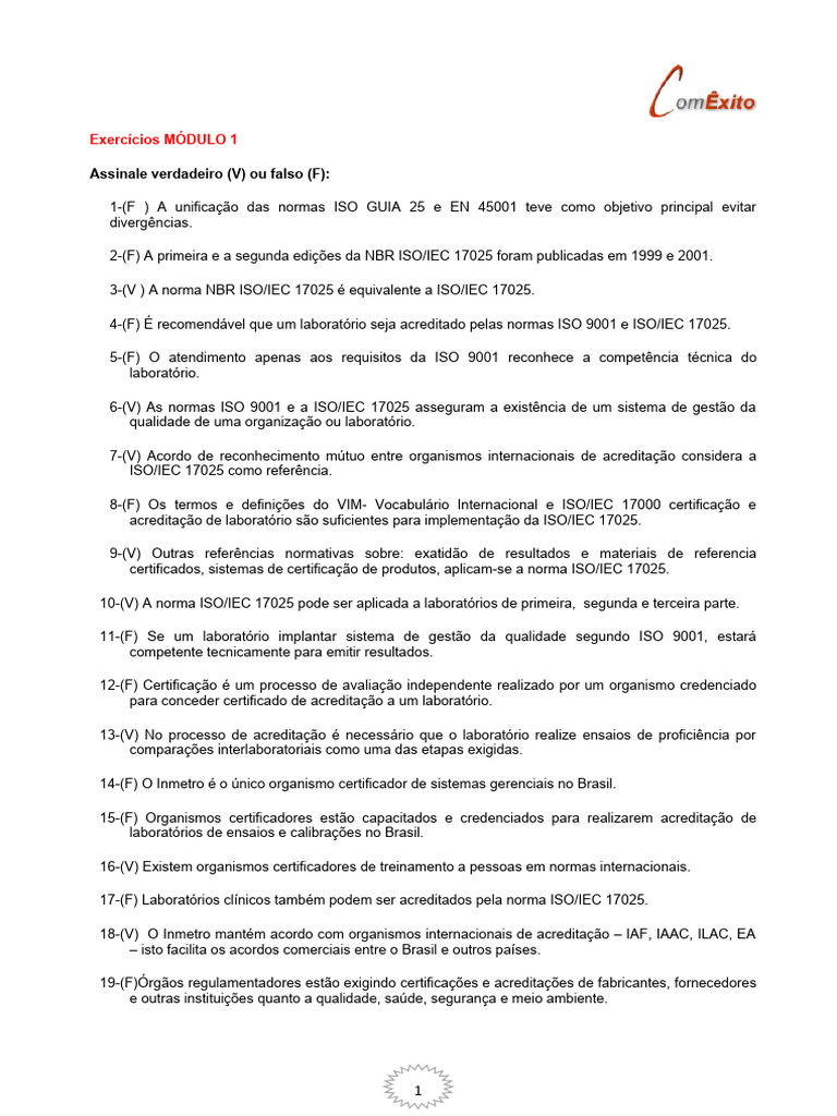 Exercícios sobre Normas ISO e Acreditação | PDF | ISO 9000