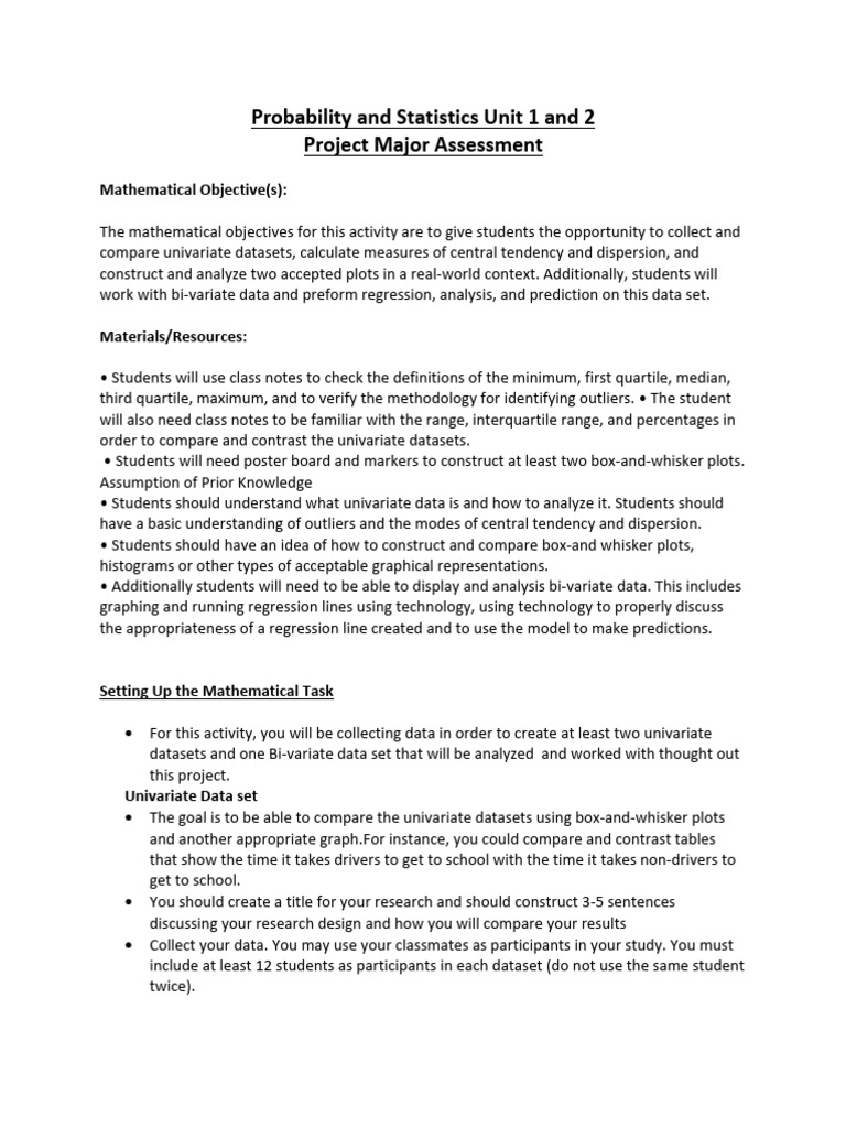 Probability and Statistics Unit 1 and 2 Project | PDF | Quartile | Regression Analysis