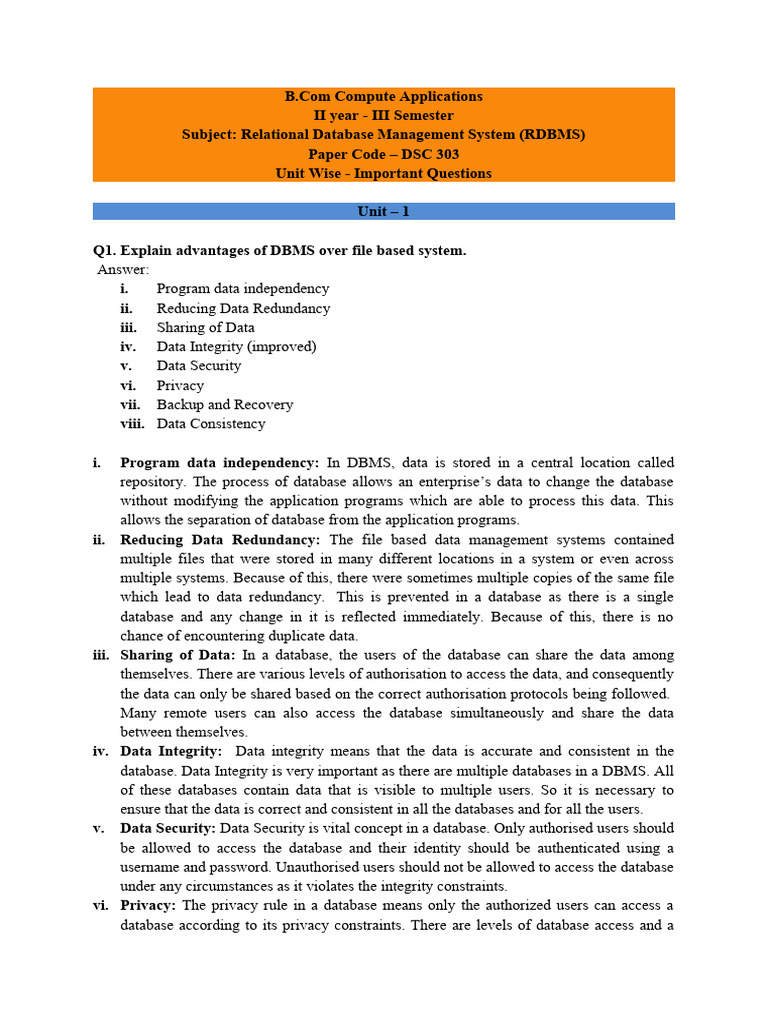 RDBMS - IMP Questions | PDF | Databases | Relational Database RDBMS - IMP Questions | PDF | Databases | Relational Database