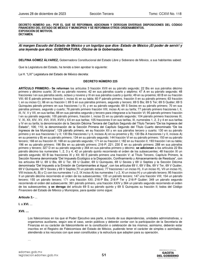 Decreto Número 225. - Por El Que Se Reforman, Adicionan y Derogan ...