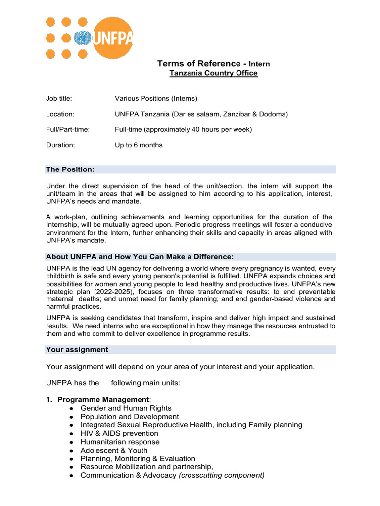 Unfpa Final - Tor - Internship | PDF | Career & Growth