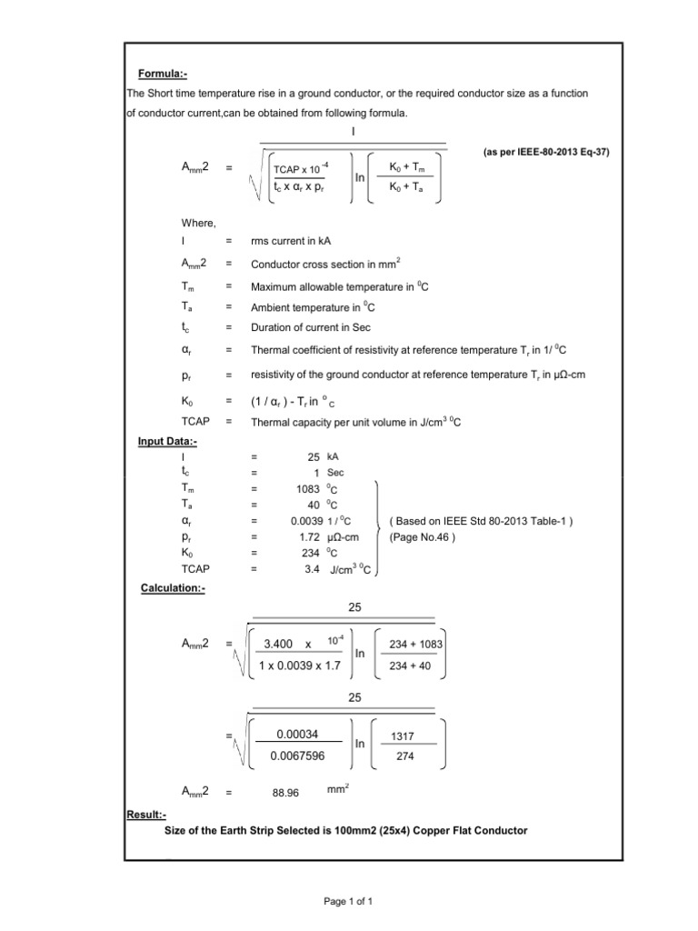 IEEE 80 Earthing Conductor Sizing Guide | PDF | Electrical Resistivity ...