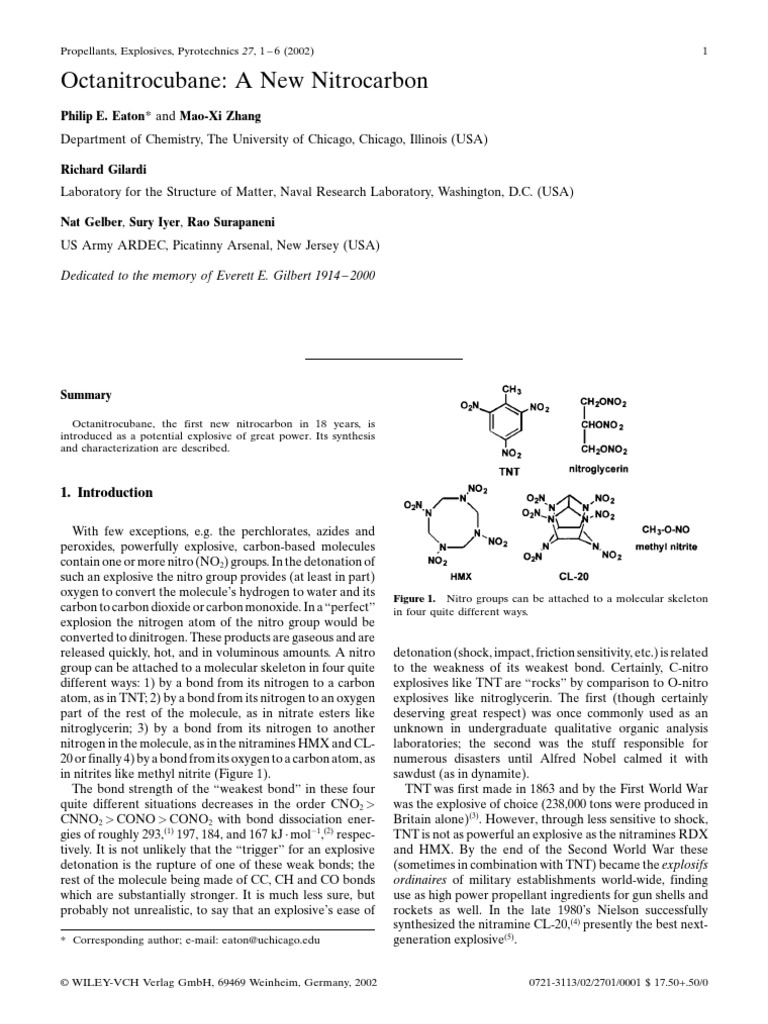 Octanitrocubane | Explosive Material | Chemical Reactions