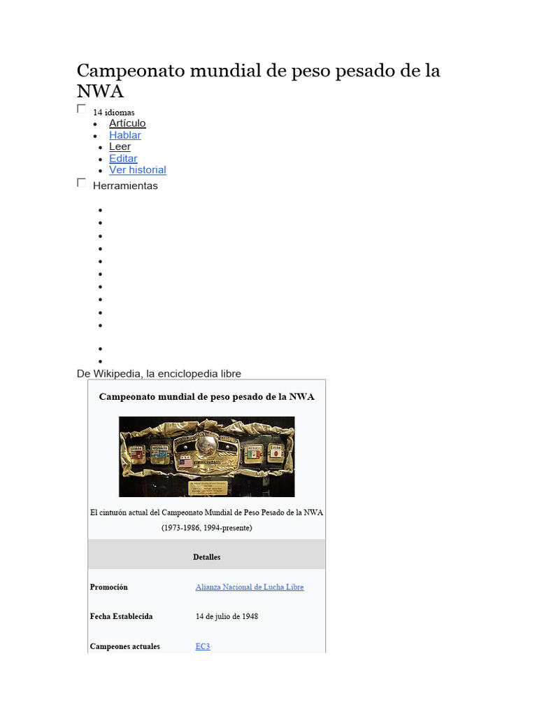 Campeonato mundial de peso pesado de la NWA | PDF