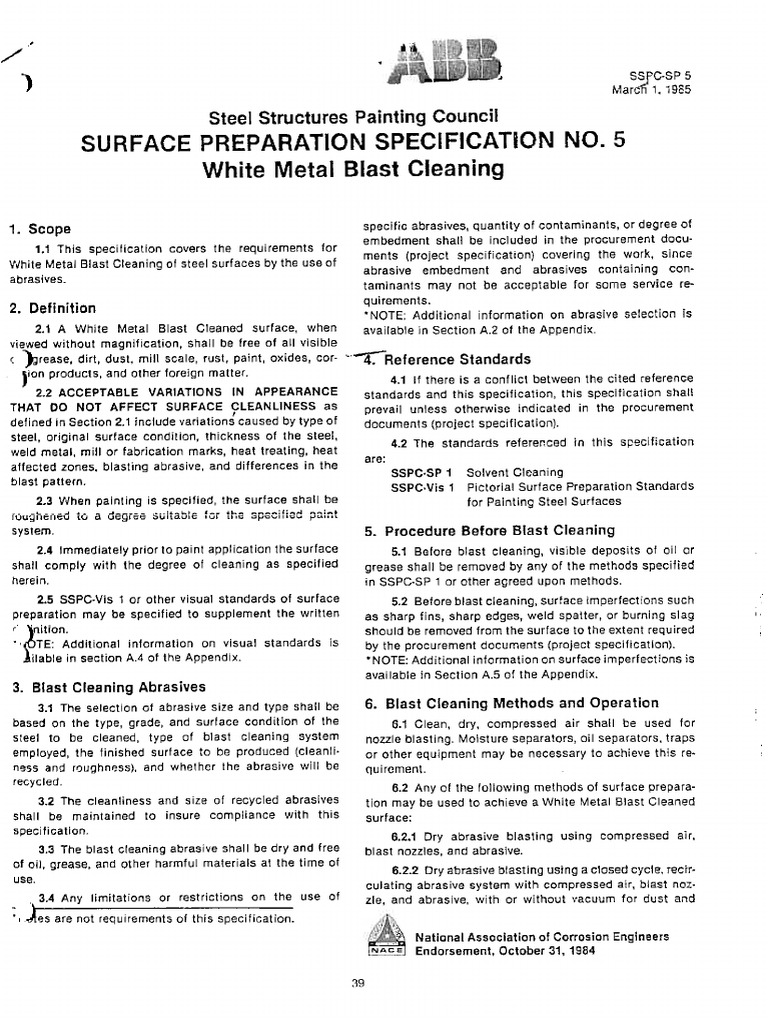 SSPC-SP 5 - 1-1985 | PDF