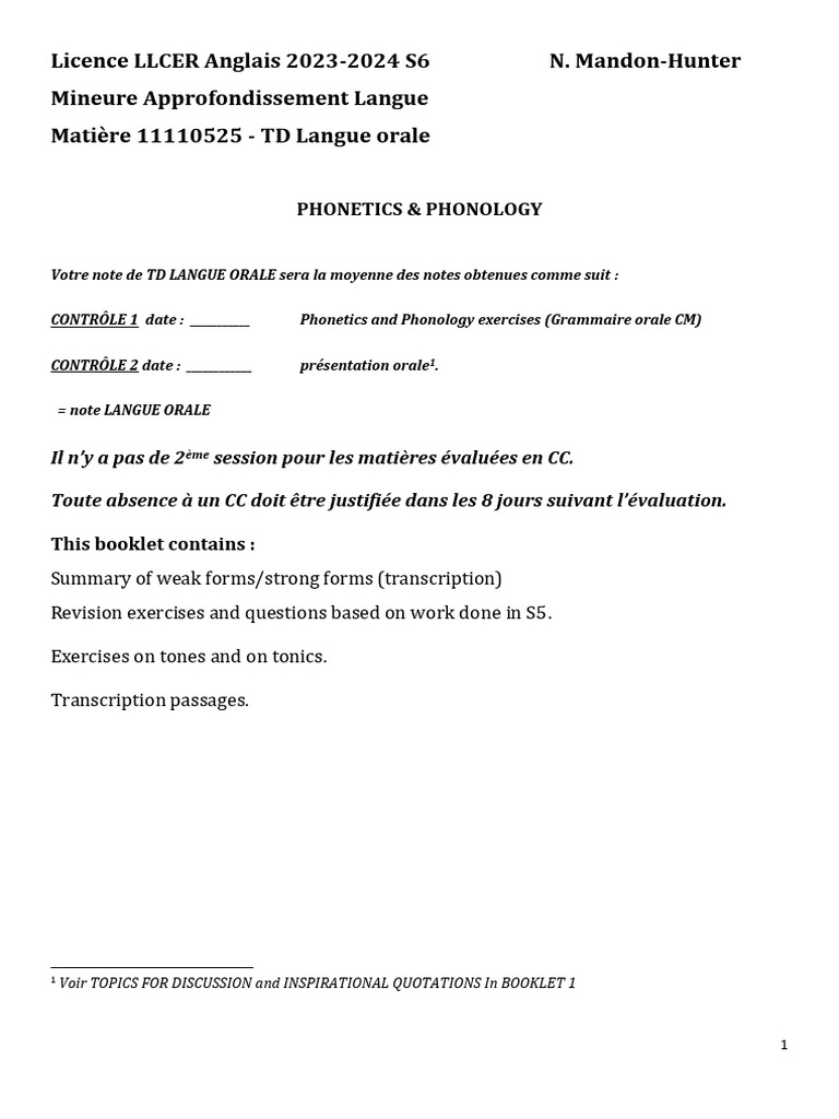 S6 TD Booklet 2 Exercises | PDF | English Language | Human Communication S6 TD Booklet 2 Exercises | PDF | English Language | Human Communication