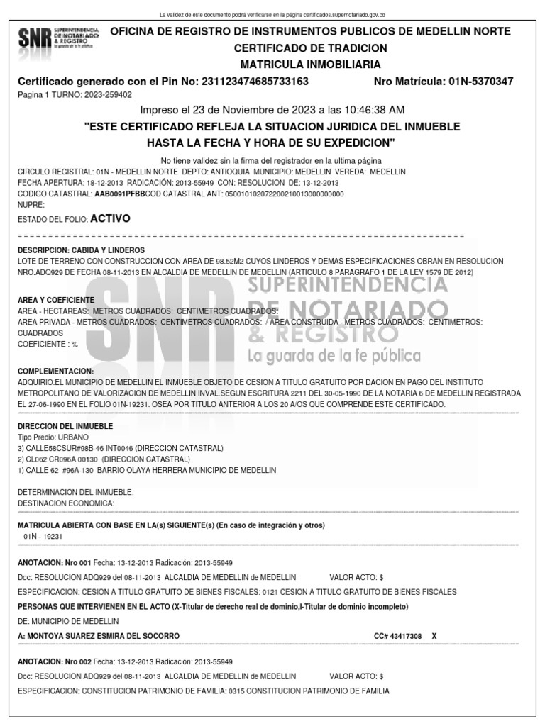 Certificado De Libertad Pdf